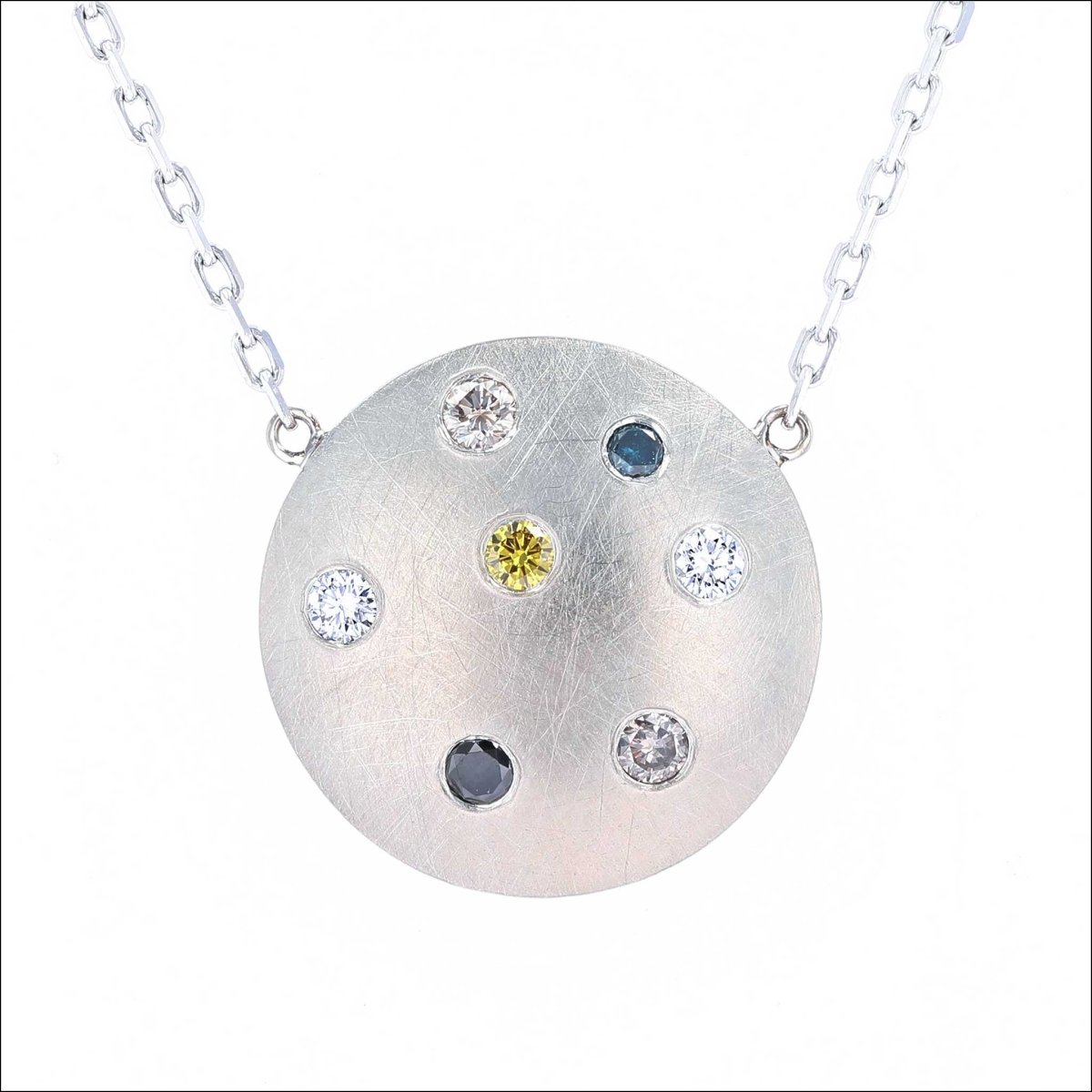 Multi-Color Flush Set Diamond Disc Necklace 19" in 14KW | Jewelsmith