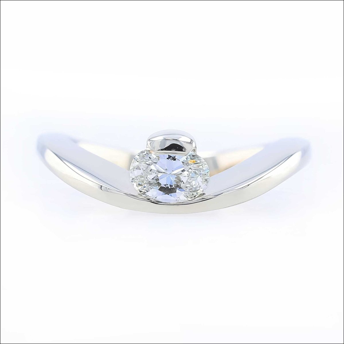 Open Wave Oval Diamond Engagement Ring in 18KW (nickel) | Jewelsmith