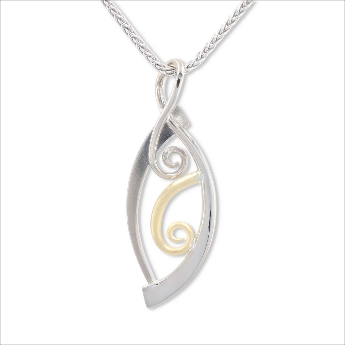 Reversable Forged Navette and Spiral Pendant 18KY 14KW