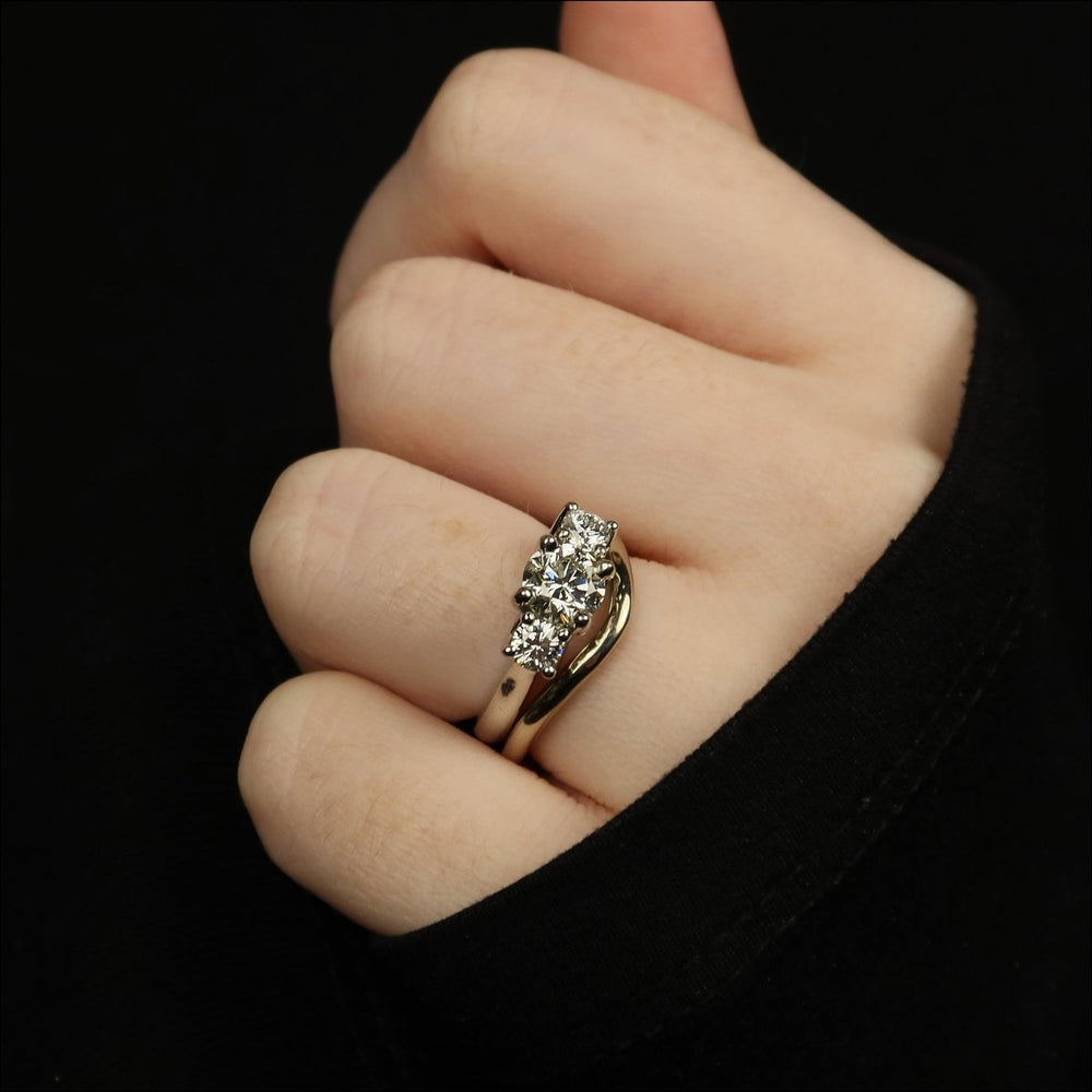 Three-Stone Diamond Trellis Engagement Ring Platinum