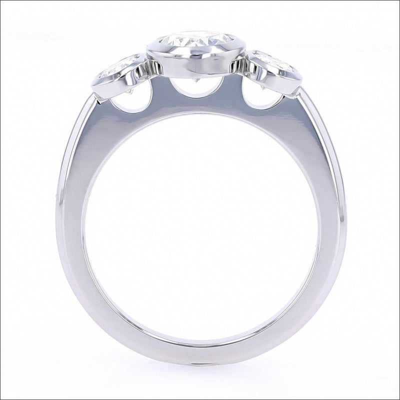 3-Stone Oval Diamond Floating Bezel Engagement Ring Platinum