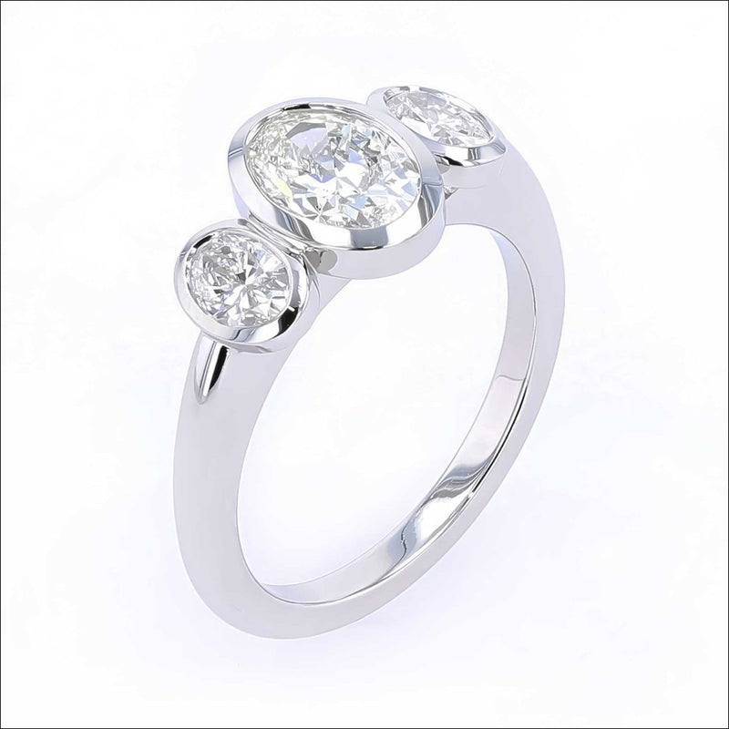 3-Stone Oval Diamond Floating Bezel Engagement Ring Platinum