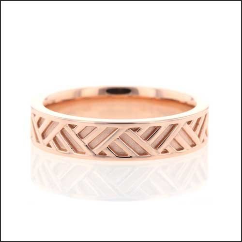 Cross Hatch Pattern Wedding Band 14K Rose