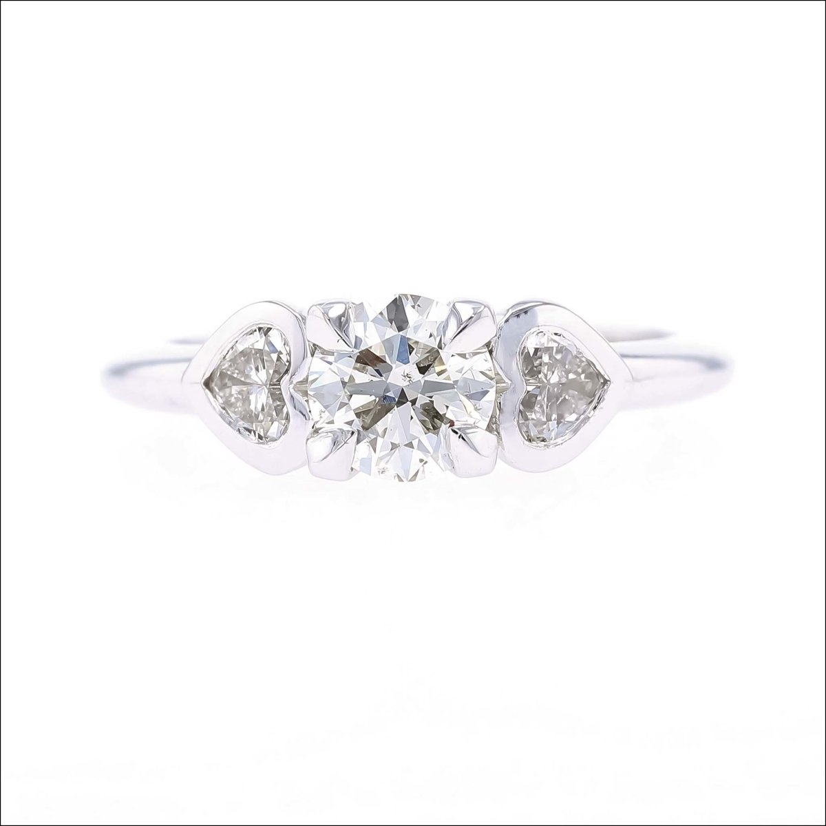 Diamond Engagement Ring Round Center with Heart Shaped Sides 14KW